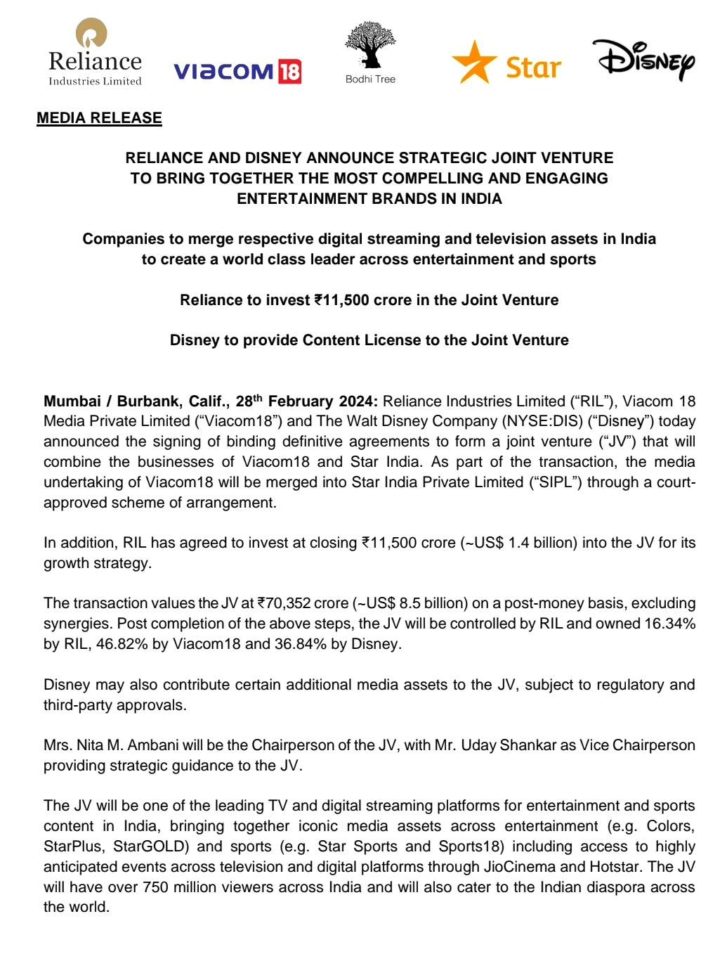 Reliance-Disney merger official, set for sports broadcast monopoly in India
