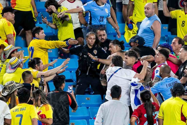 Darwin Nunez jumps into crowd and punches Colombia fans as chaos ...